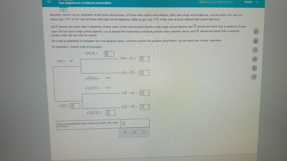 Solved Tree diagrams for conditional probabilities Bradley | Chegg.com
