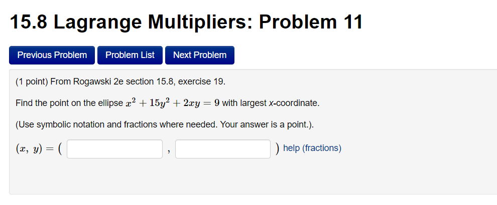 Solved 15.8 Lagrange Multipliers: Problem 11 Previous | Chegg.com