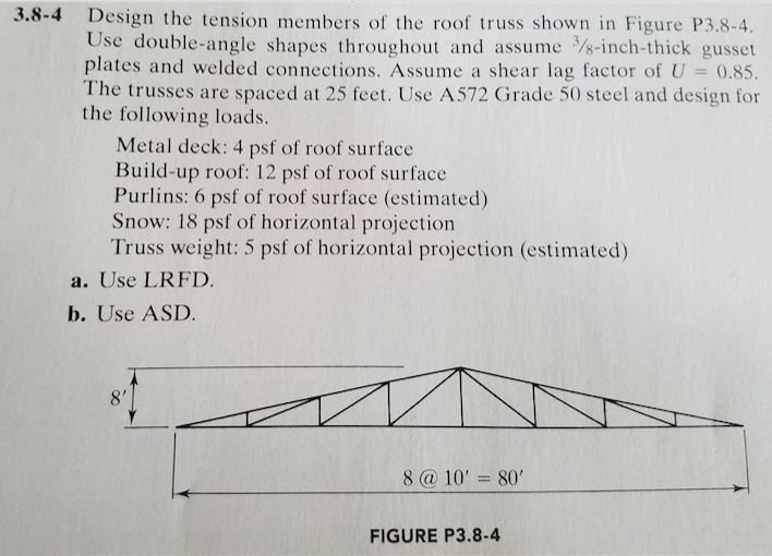 Solved 3.8-4 Design the tension members of the roof truss | Chegg.com