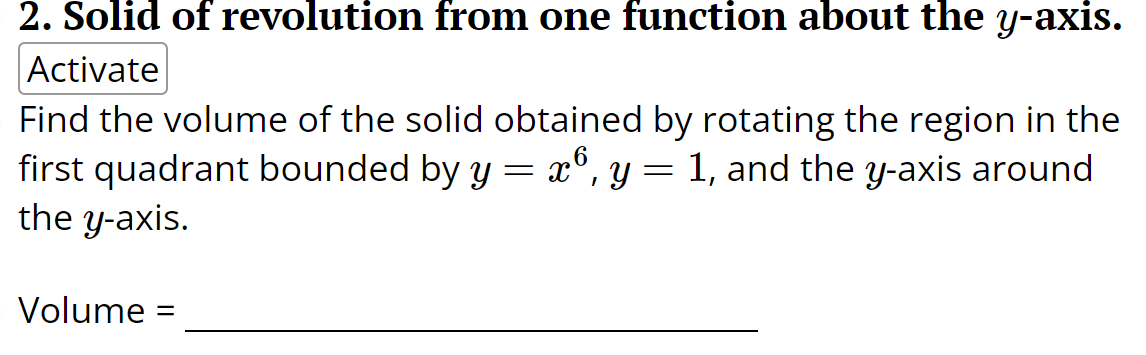 Solved 2. Solid of revolution from one function about the | Chegg.com