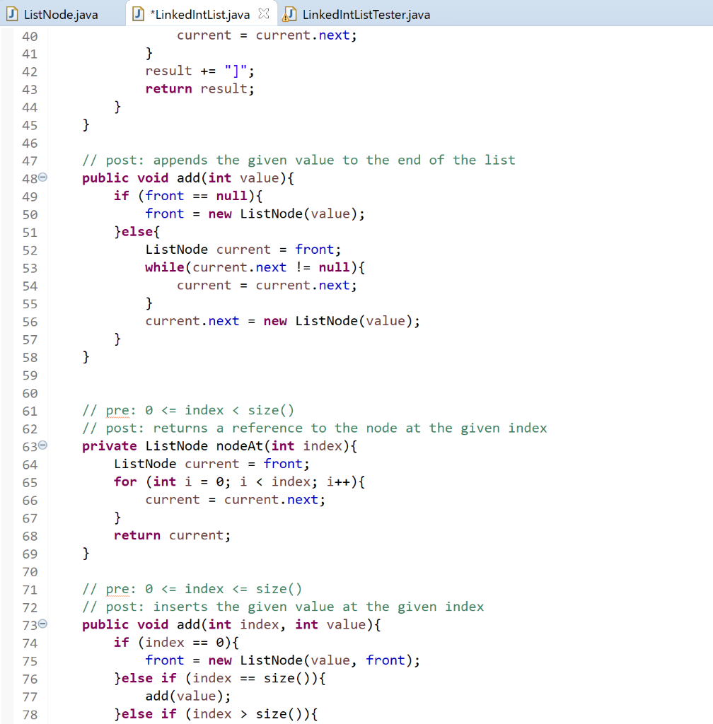 Solved LinkedIntListTester.java ListNode.java X D | Chegg.com