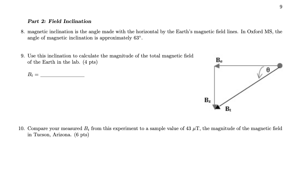 Solved 9 Part 2: Field Inclination 8. magnetic inclination | Chegg.com