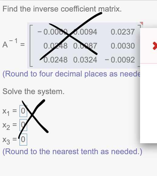 Solved Find the inverse coefficient matrix. -0.000.0094 Х X | Chegg.com