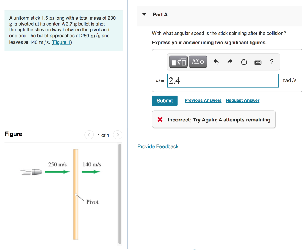 Solved A uniform stick 1.5 m long with a total mass of 230 | Chegg.com