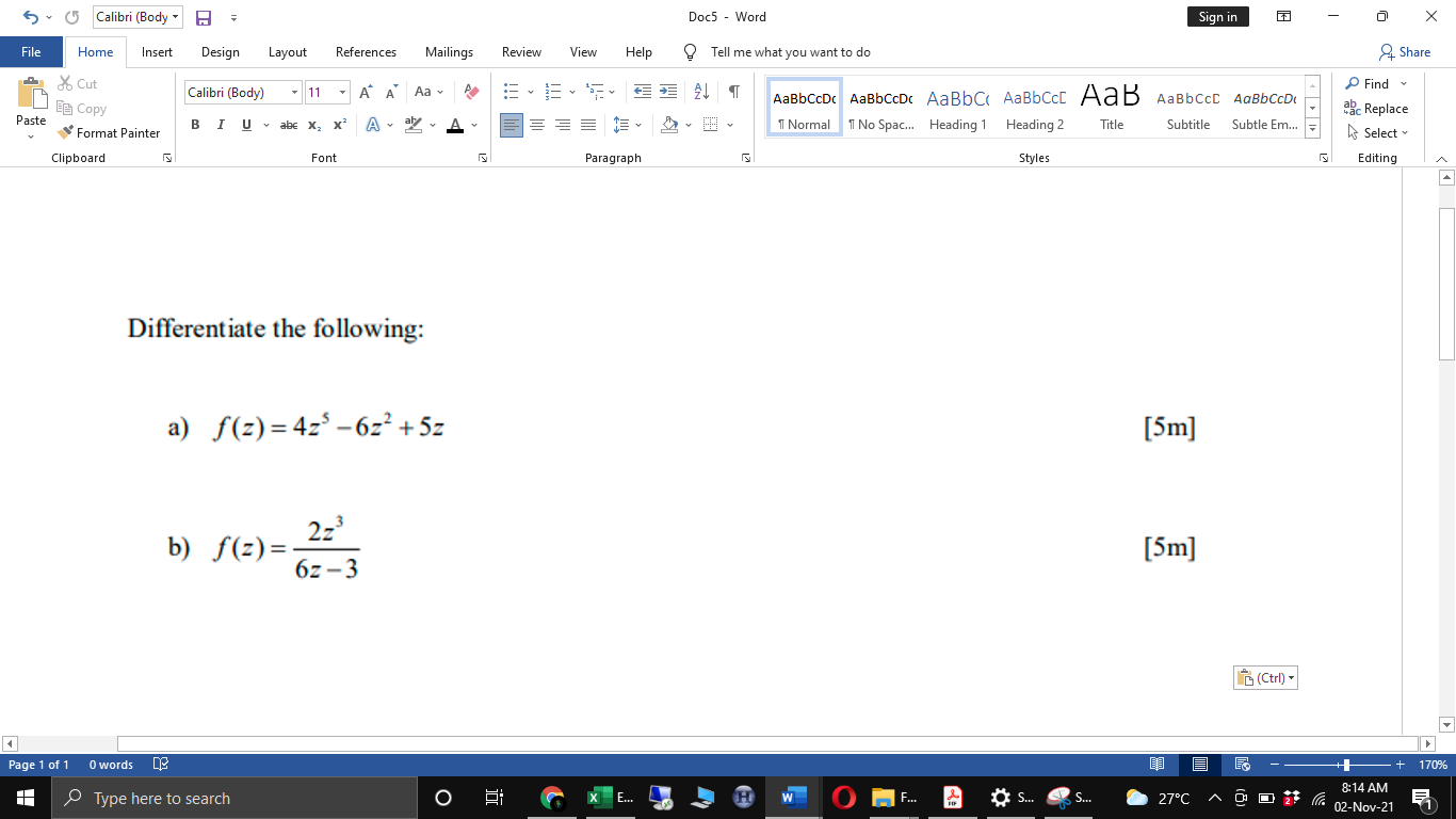 Solved Calibri (Body 1 Doc5 - Word Sign in o X File Home | Chegg.com