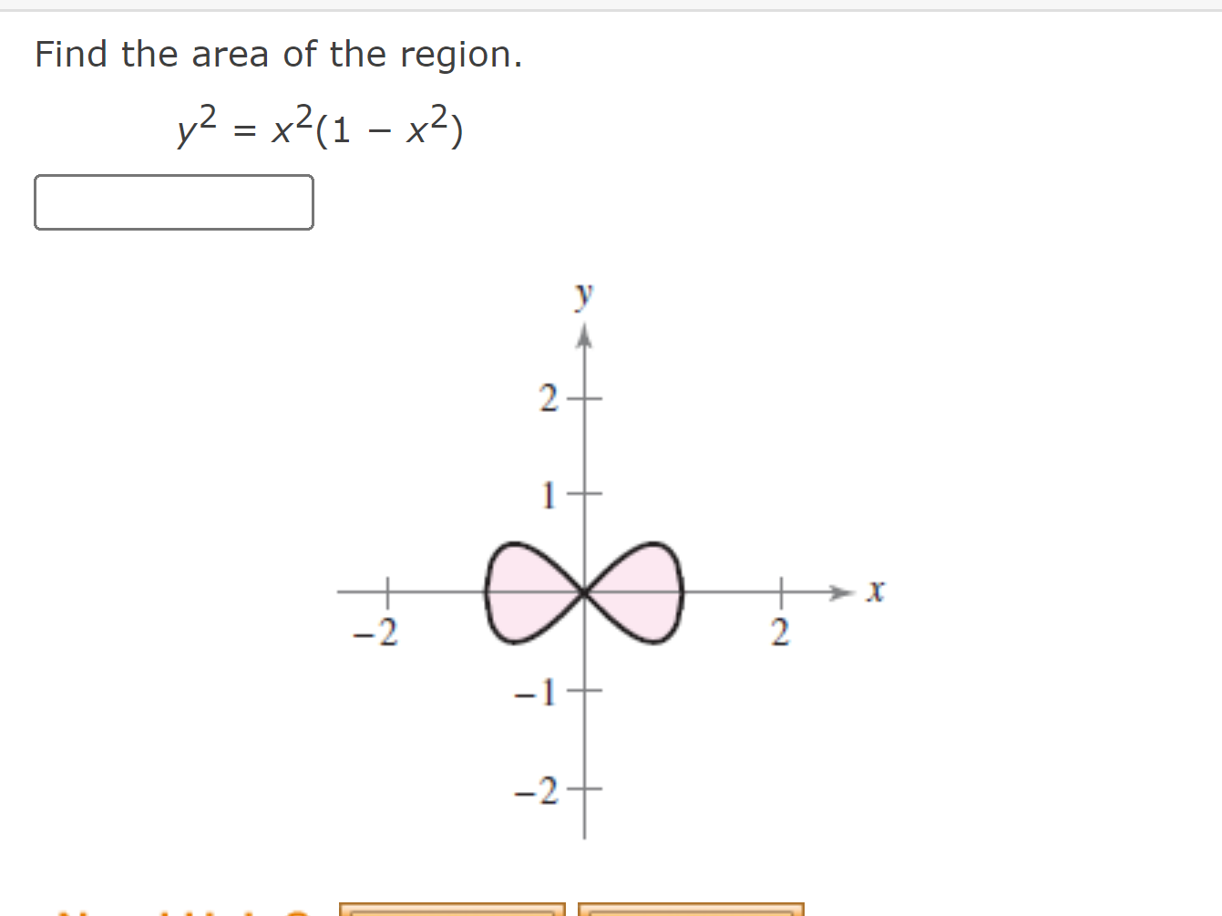 Solved Find the area of the region. y2=x2(1−x2)Select the | Chegg.com
