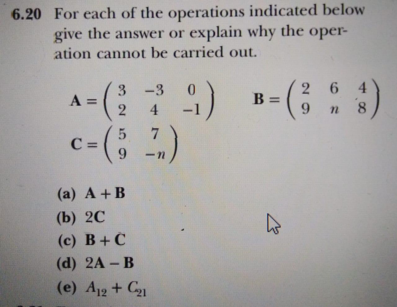 Solved 6.20 For each of the operations indicated below give | Chegg.com