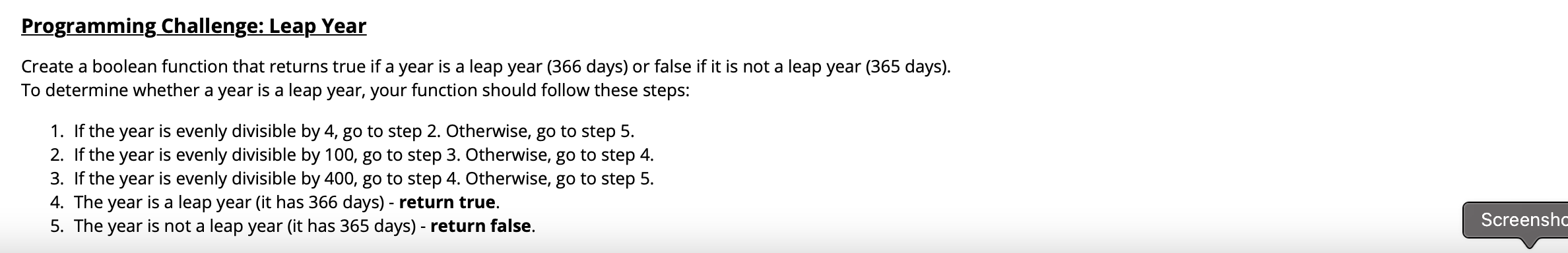 Solved Programming Challenge: Leap Year Create a boolean | Chegg.com