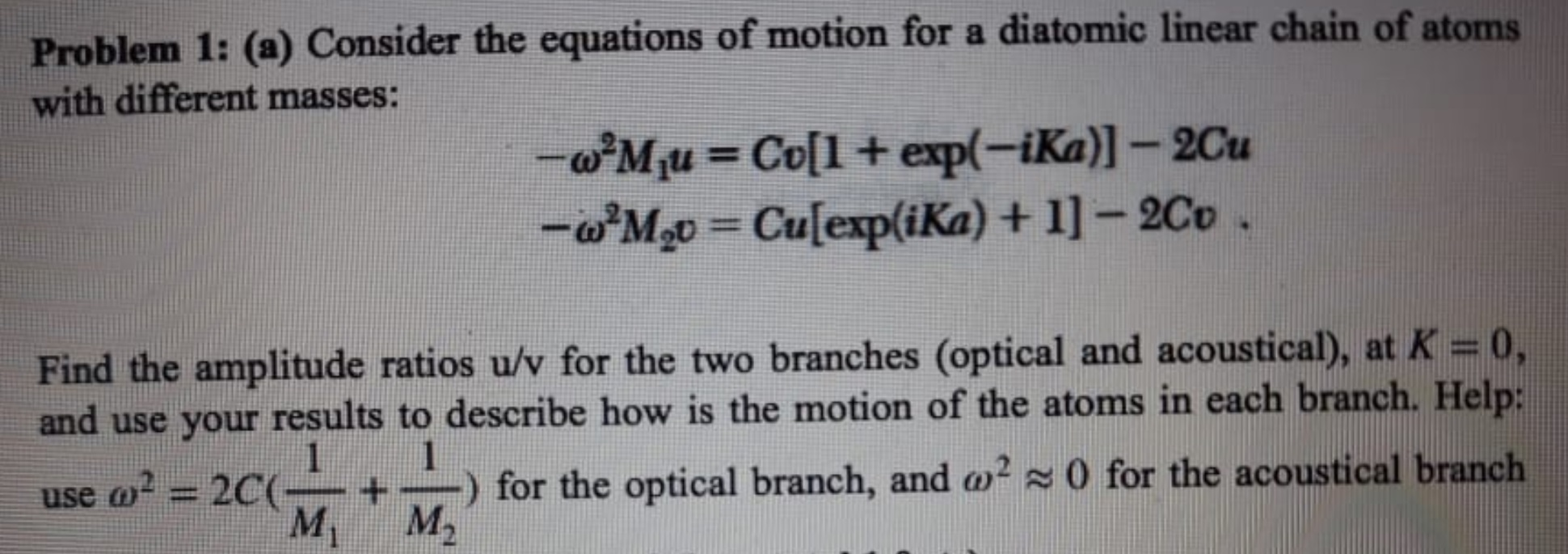 Solved Problem 1: (a) Consider the equations of motion for a | Chegg.com