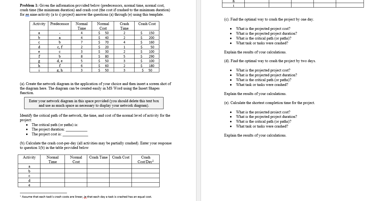 Solved Problem 1: Given the information provided below | Chegg.com