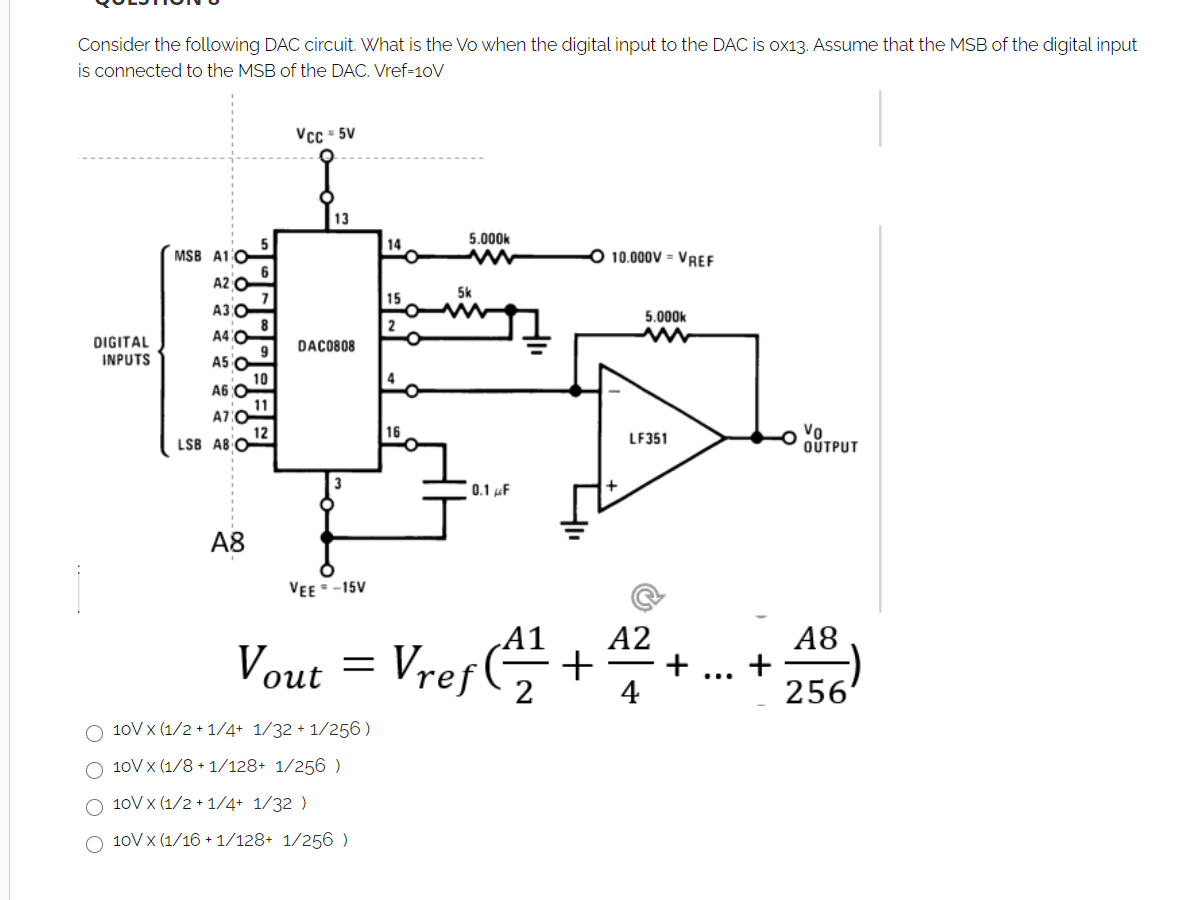 Solved Consider the following DAC circuit. What is the Vo | Chegg.com