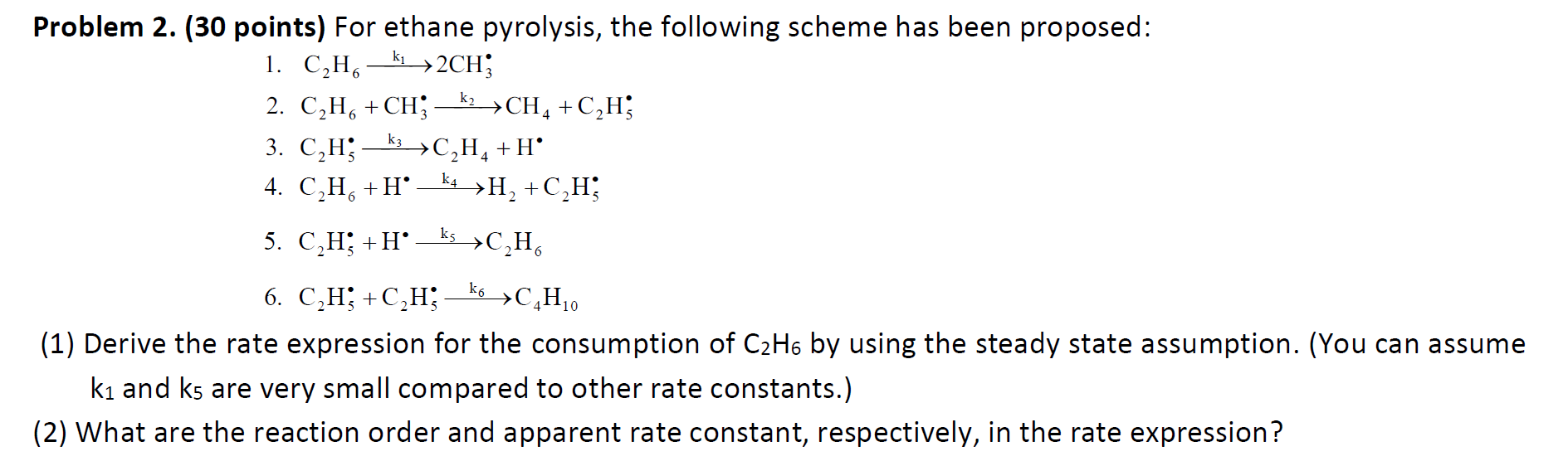 Solved Problem 2. (30 points) For ethane pyrolysis, the | Chegg.com