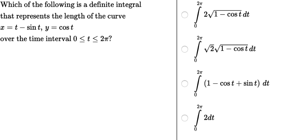 Solved 1 - cost dt Which of the following is a definite | Chegg.com