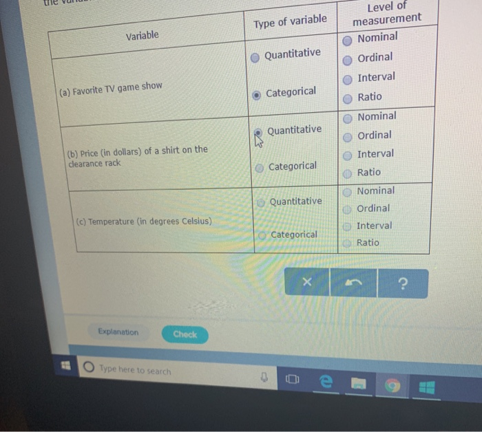 Solved Level Of Type Of Variable Measurement Variable