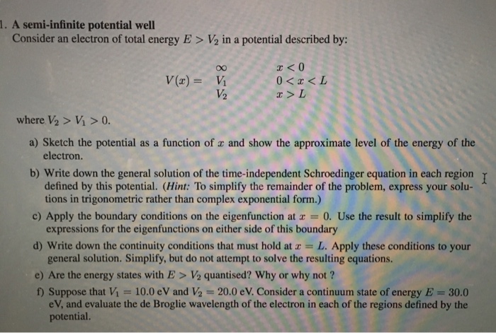 Solved 1. A semi-infinite potential well Consider an | Chegg.com