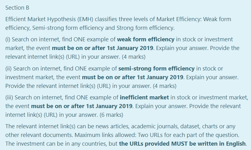 Section B Efficient Market Hypothesis (EMH) | Chegg.com