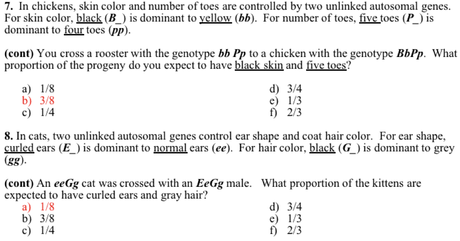 Solved 7. In chickens, skin color and number of toes are | Chegg.com