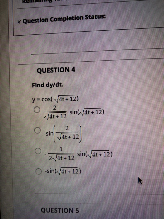 Solved Rem Question Completion Status: QUESTION 4 Find | Chegg.com