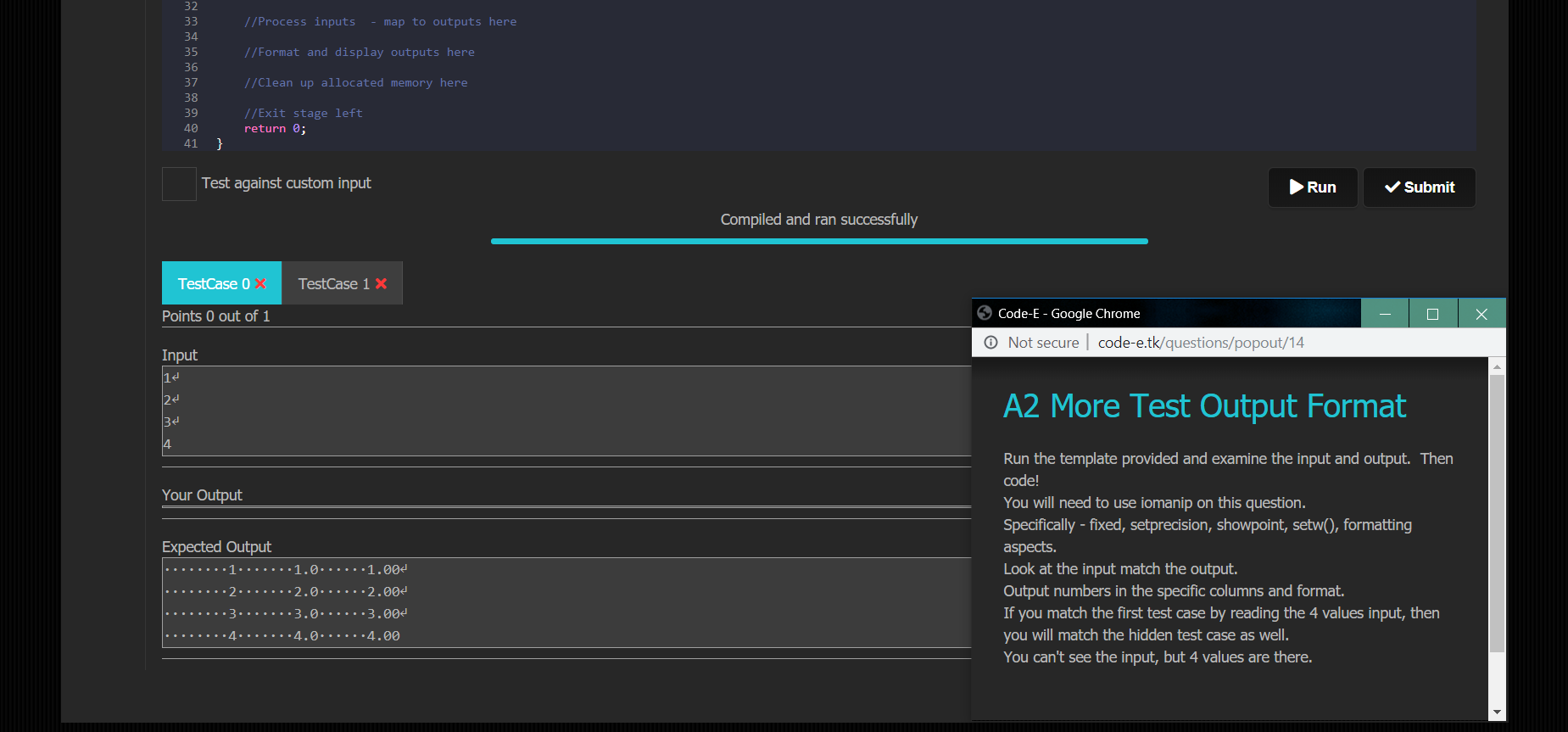 Solved //Process inputs - map to outputs here //Format and | Chegg.com