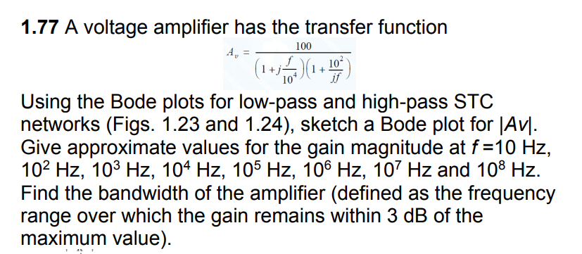 Solved 1.77 A voltage amplifier has the transfer function | Chegg.com