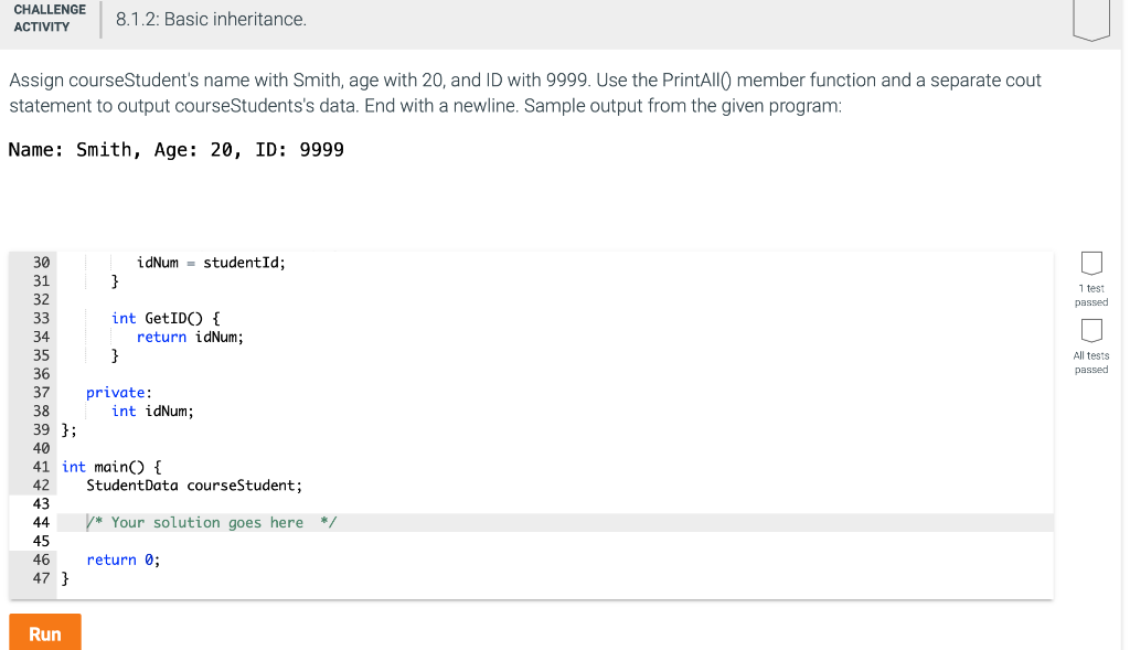 CHALLENGE 8.1.2: Basic inheritance. ACTIVITY Assign | Chegg.com