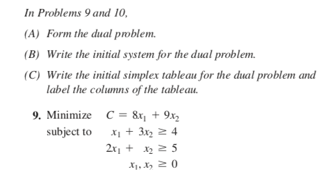 Solved In Problems 9 and 10, (A) Form the dual problem. (B) | Chegg.com