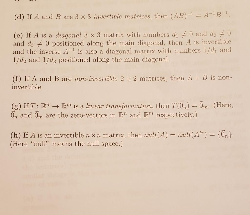 Solved (d) If A and B are 3 x 3 invertible matrices, then | Chegg.com