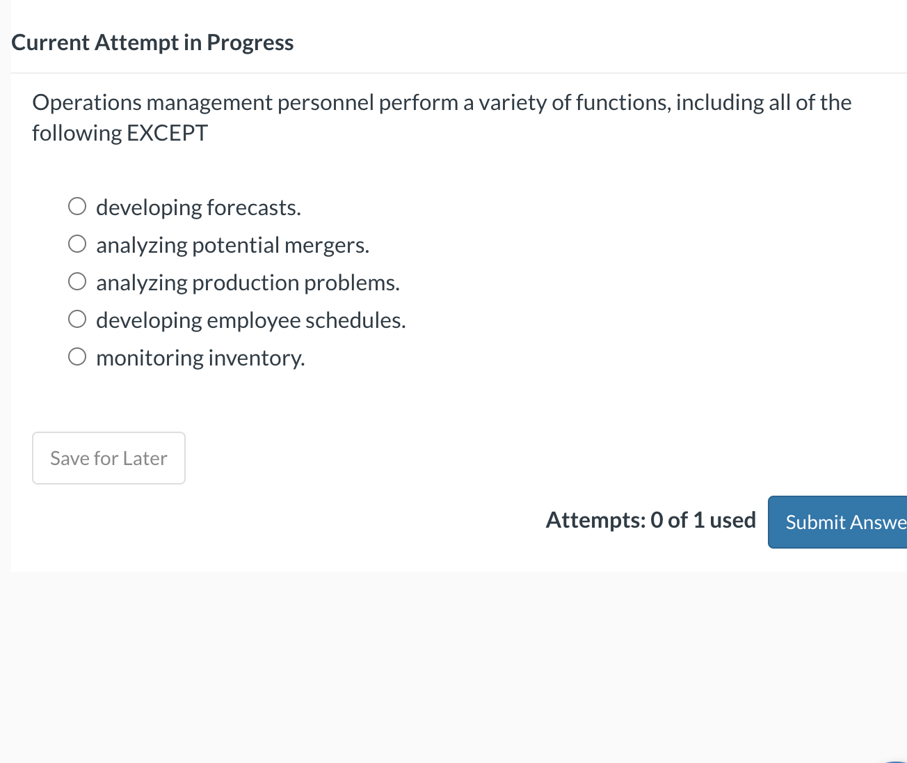 Solved Current Attempt in ProgressOperations management | Chegg.com