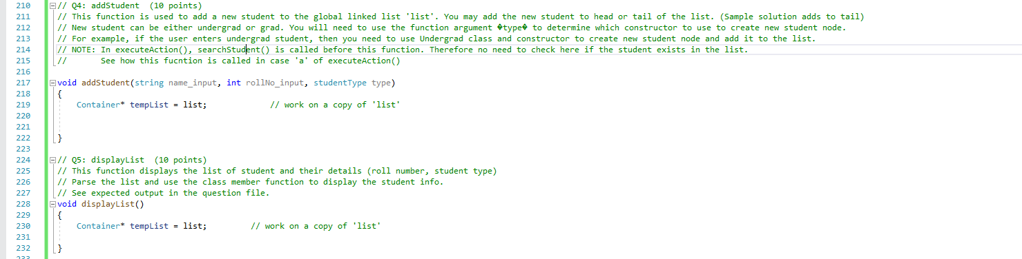 Q4: addStudent() (10 points) Add a new student to the | Chegg.com