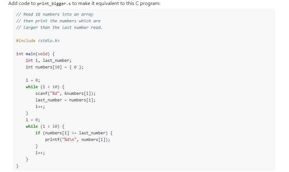Solved #print_bigger.s # Read 10 numbers into an array # | Chegg.com