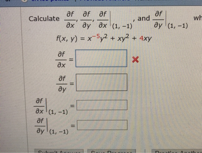 Solved Calculate of of af of , and ax ay ax (1,-1) rx, y) = | Chegg.com