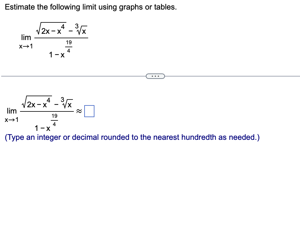 Solved Estimate the following limit using graphs or tables. | Chegg.com
