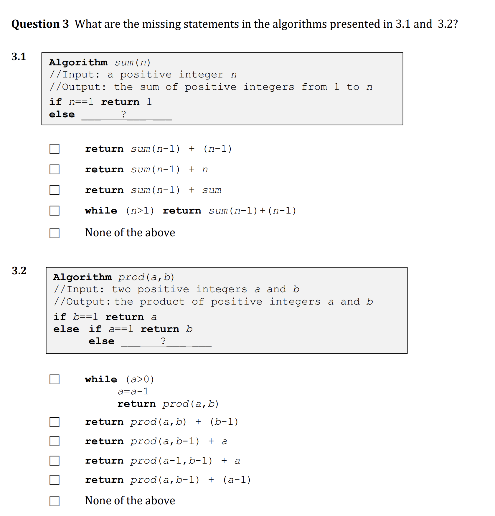 Solved uestion 3 What are the missing statements in the | Chegg.com