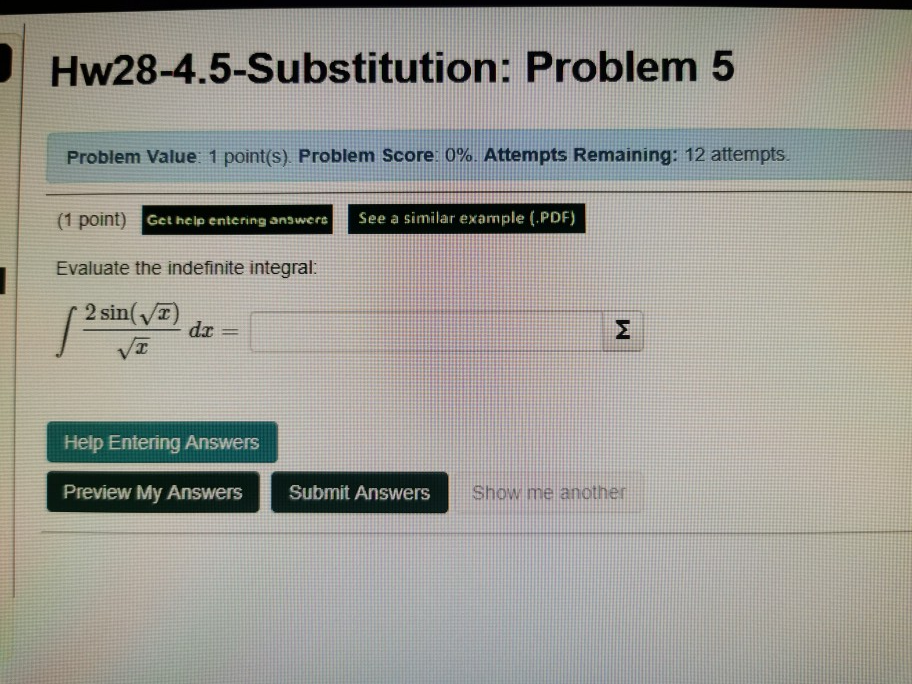 Solved Hw28-4.5-Substitution: Problem 5 Problem Value: 1 | Chegg.com