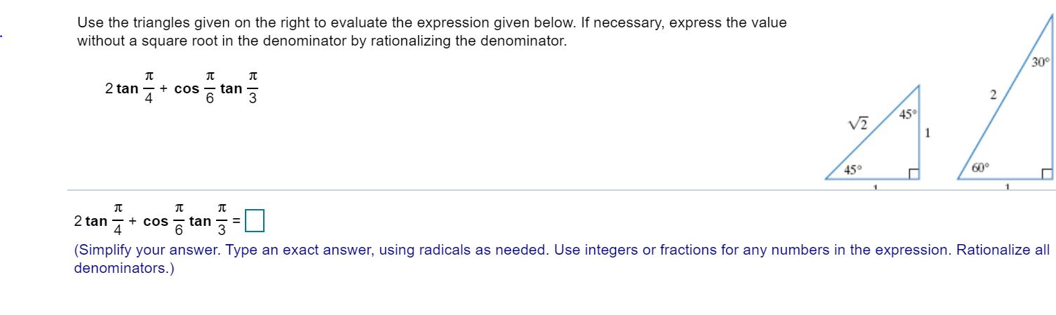 Solved Use the triangles given on the right to evaluate the | Chegg.com