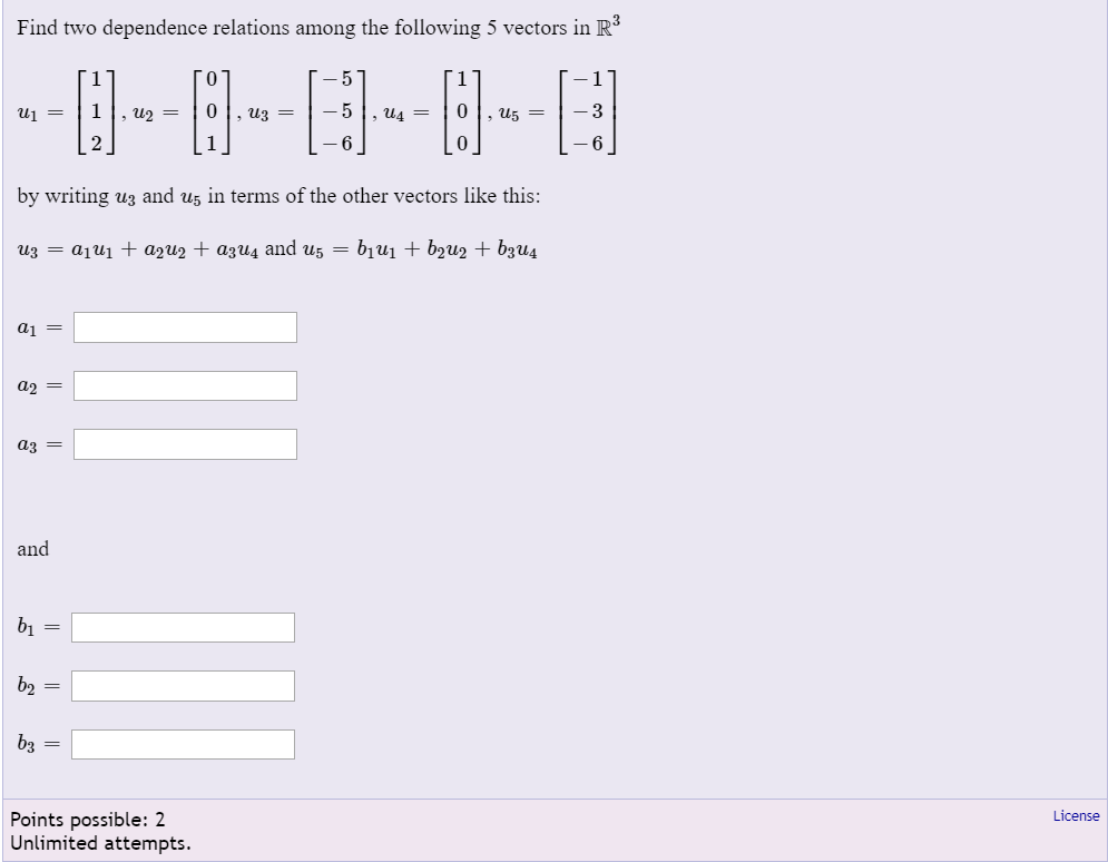 Solved Find two dependence relations among the following 5 | Chegg.com