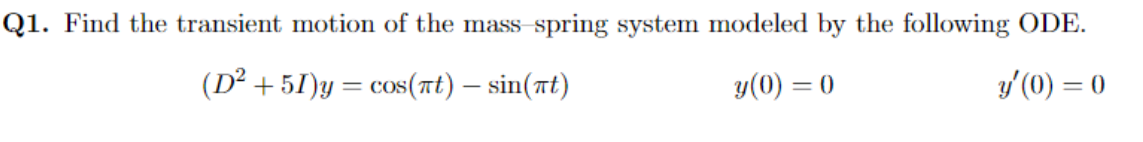 Solved 21. Find the transient motion of the mass spring | Chegg.com