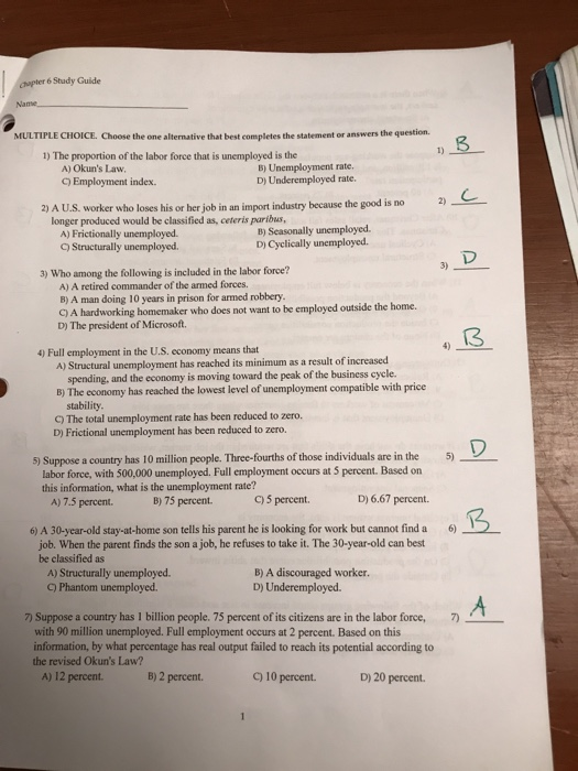 Solved 6 Study Guide Name. MULTIPLE CHOICE. Choose the one | Chegg.com