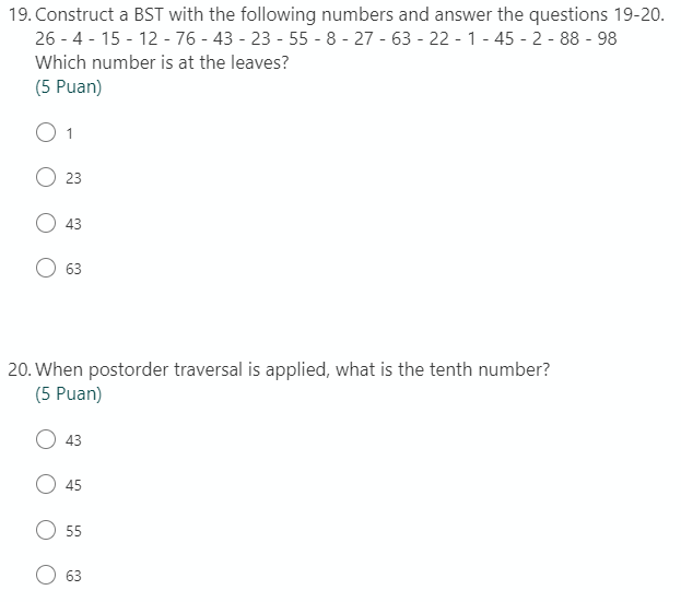 Solved 19. Construct a BST with the following numbers and | Chegg.com