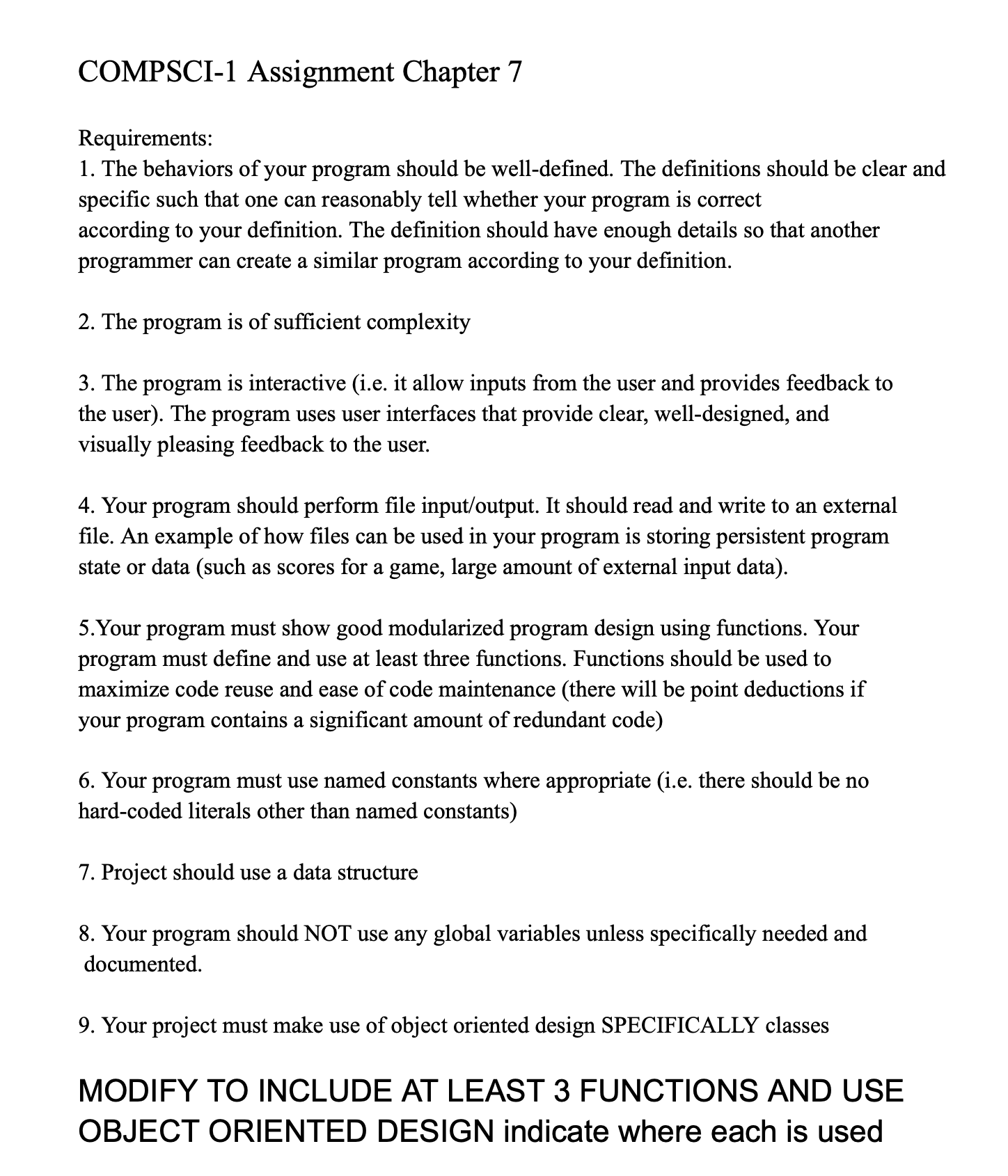 IN C++ ﻿codeCOMPSCI-1 ﻿Assignment Chapter | Chegg.com