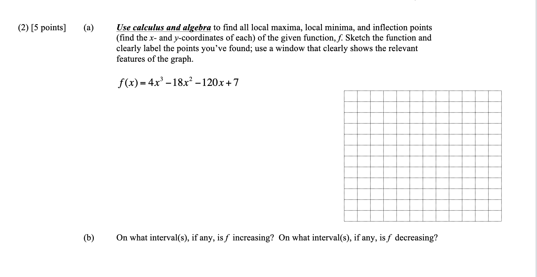 Solved (2) [5 points] (a) Use calculus and algebra to find | Chegg.com