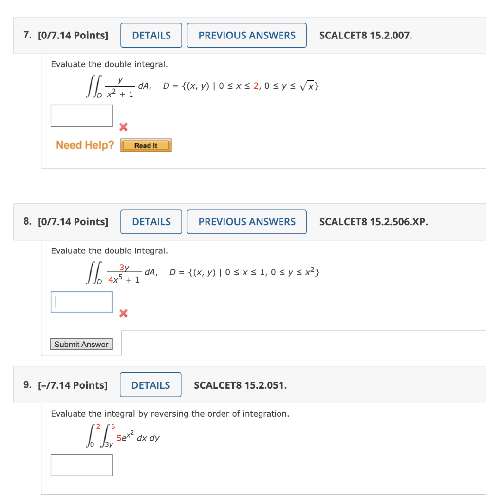 Solved 7. [0/7.14 Points] DETAILS PREVIOUS ANSWERS SCALCET8 | Chegg.com