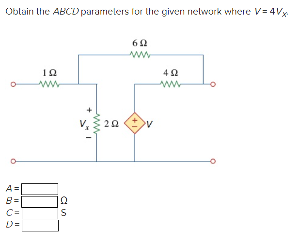 Solved Obtain the ABCD parameters for the given network | Chegg.com