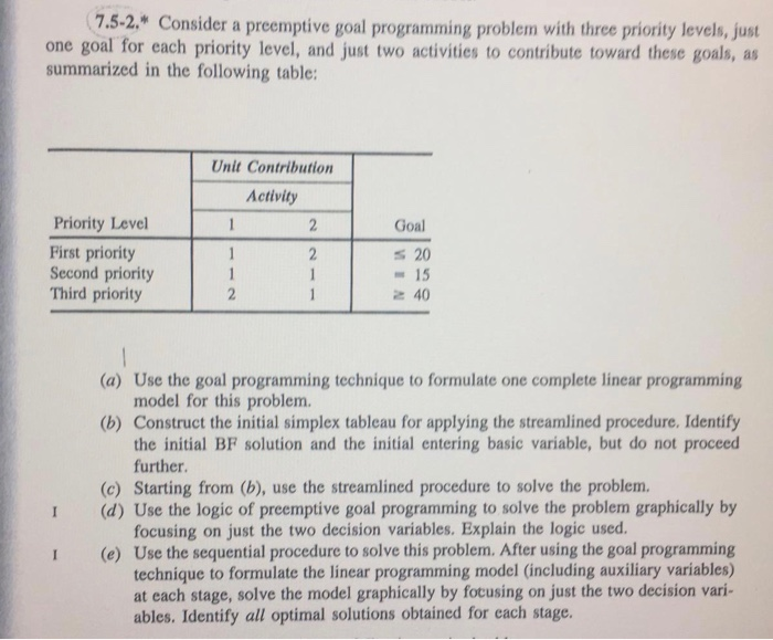 Solved 7.5-2.* Consider a preemptive goal programming | Chegg.com