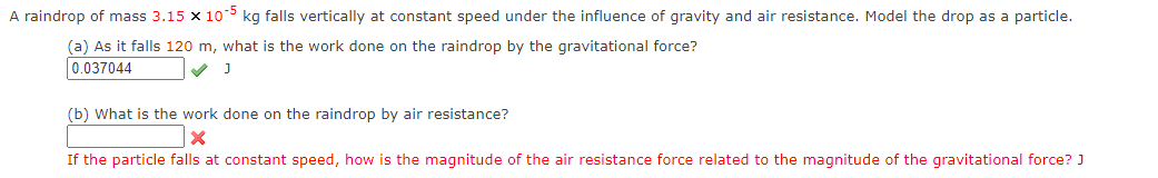 Solved raindrop of mass 3.15×10−5 kg falls vertically at | Chegg.com