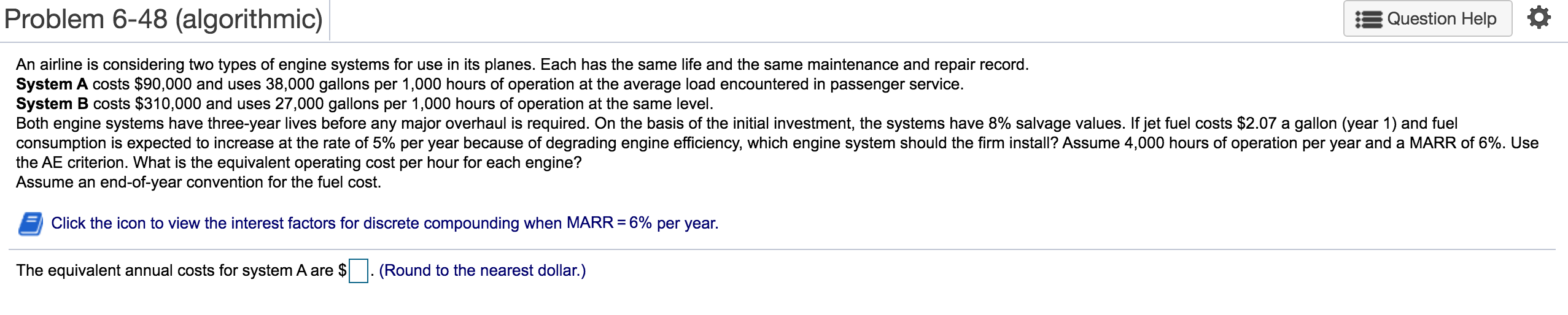 Solved Problem 6-48 (algorithmic) Question Help An airline | Chegg.com