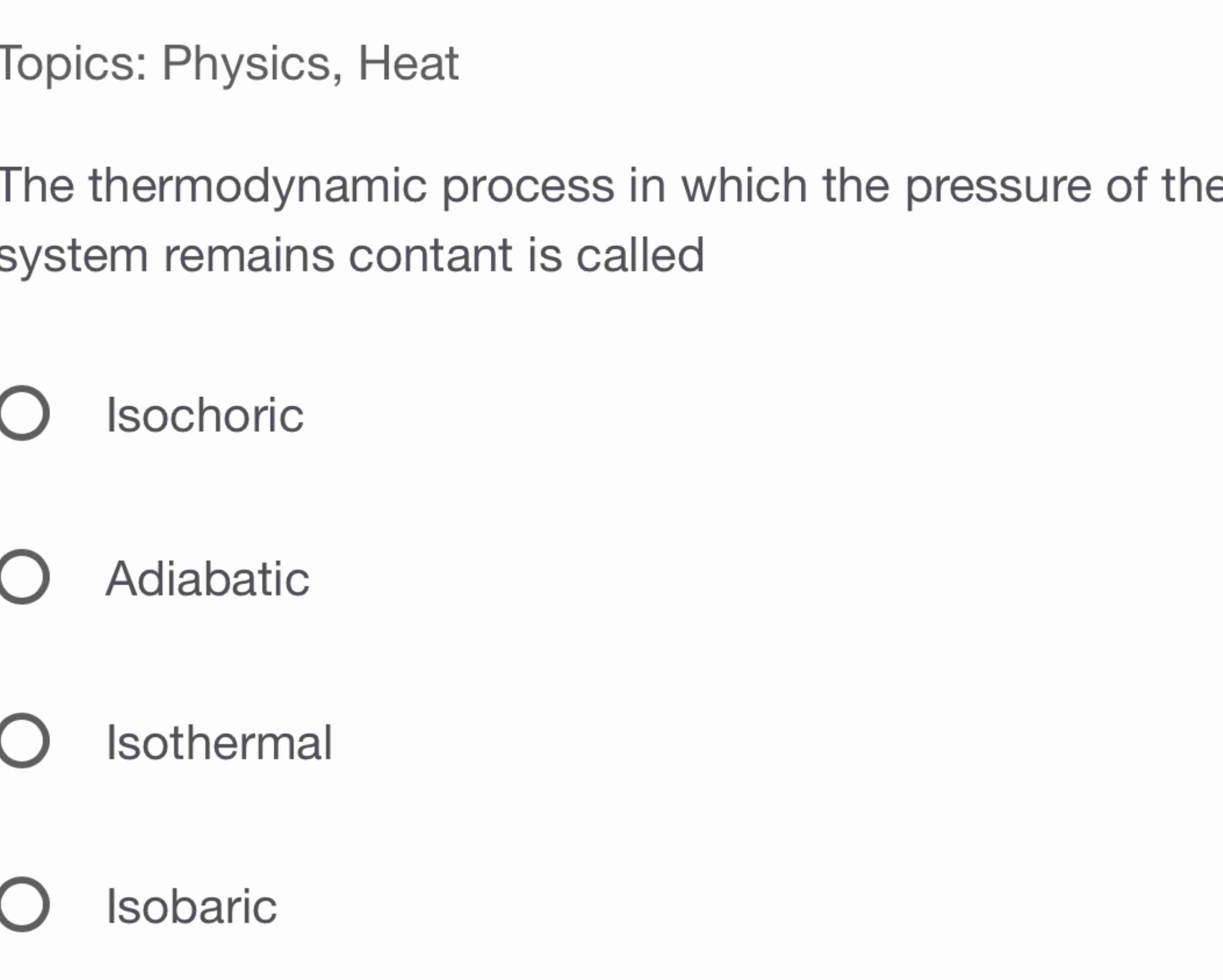 Solved Topics: Physics, HeatThe thermodynamic process in | Chegg.com