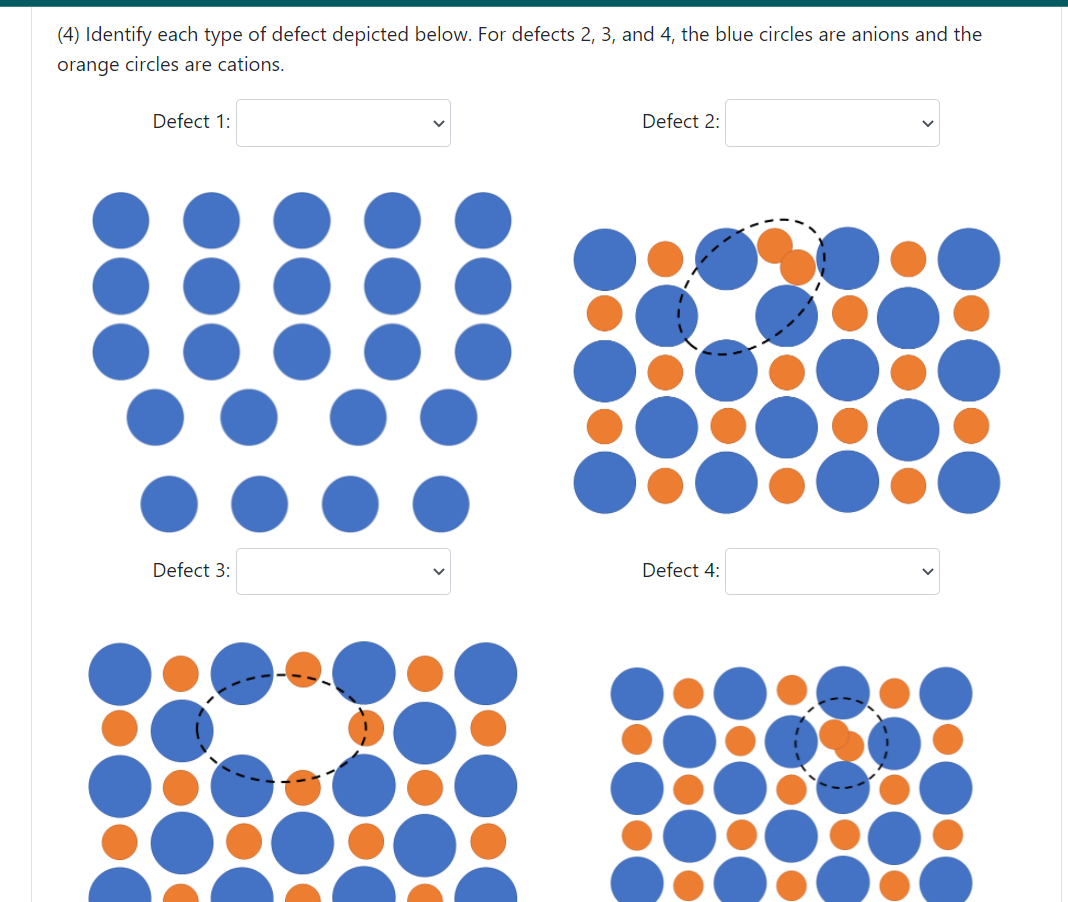 Solved (4) Identify each type of defect depicted below. For | Chegg.com