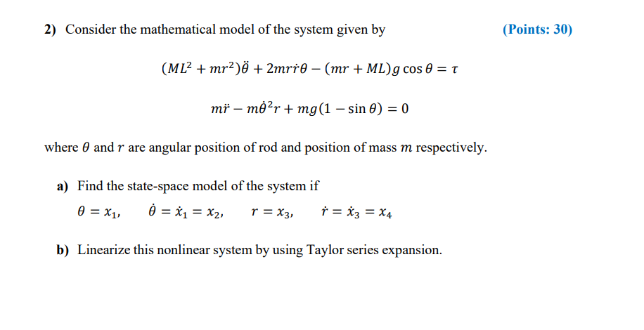 Solved Consider the mathematical model of the system given | Chegg.com