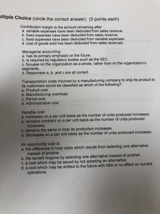 Solved ltiple Choice (circle the correct answer) (3 points | Chegg.com